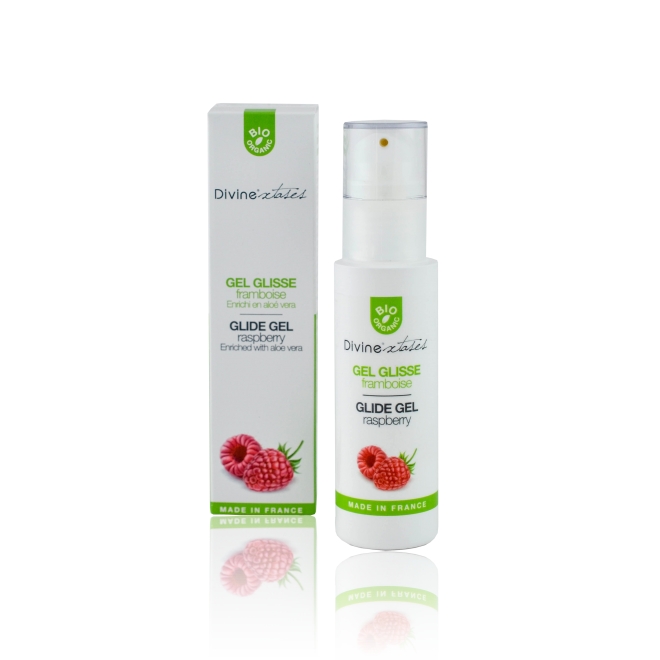 Gel lubrifiant intim bio, cu aroma de zmeura si aloe vera, Divinextases ...